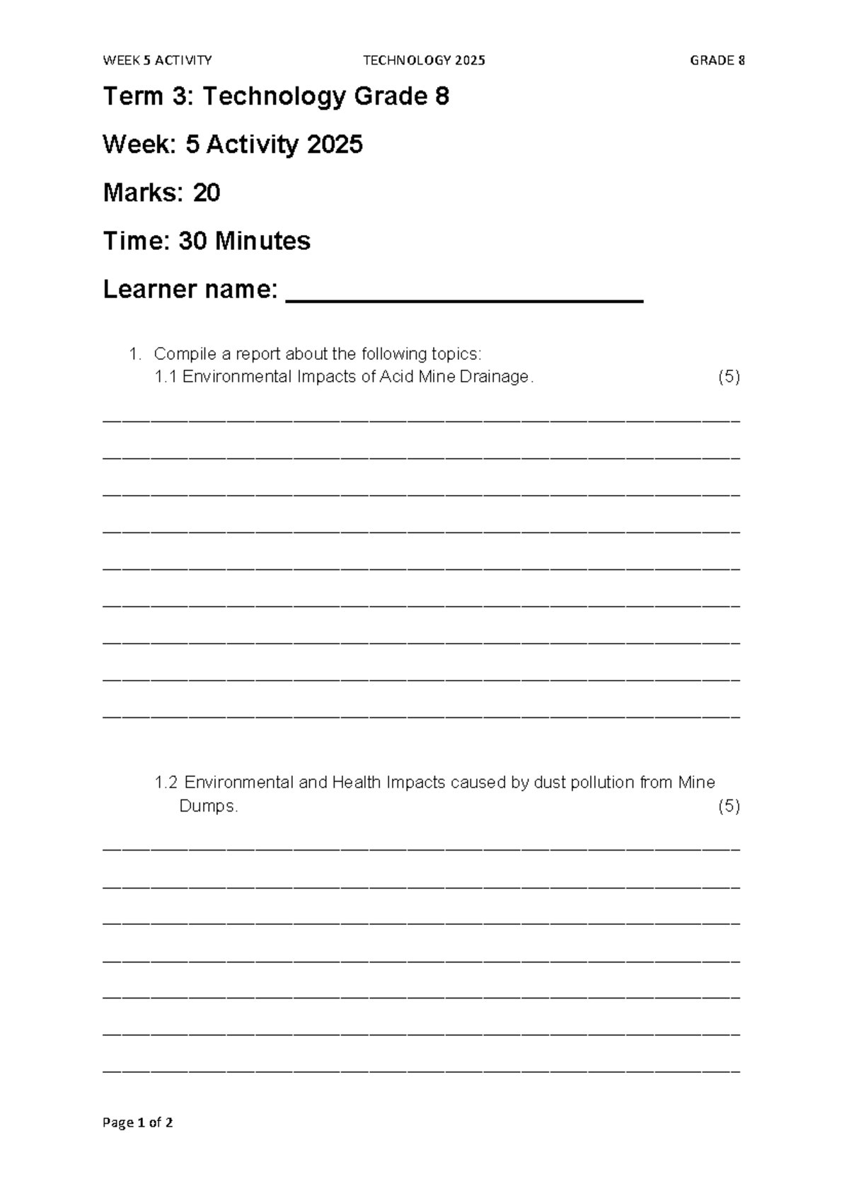 Grade 8 Technology Term 3 W5 Activities 2025 - WEEK 5 ACTIVITY ...