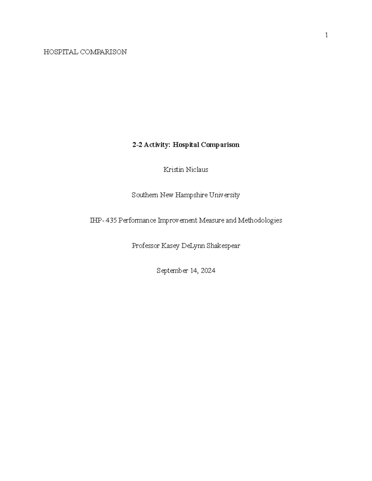 IHP-435 2-2 Activity: Hospital Comparison of Ocean Medical Center ...
