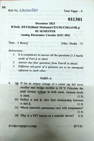 Aec 2023 question paper - BR Roll No. Total Pages : 4 011301 December ...
