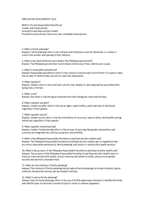 Population Development QUIZ Reviewer - POPULATION DEVELOPMENT QUIZ ...