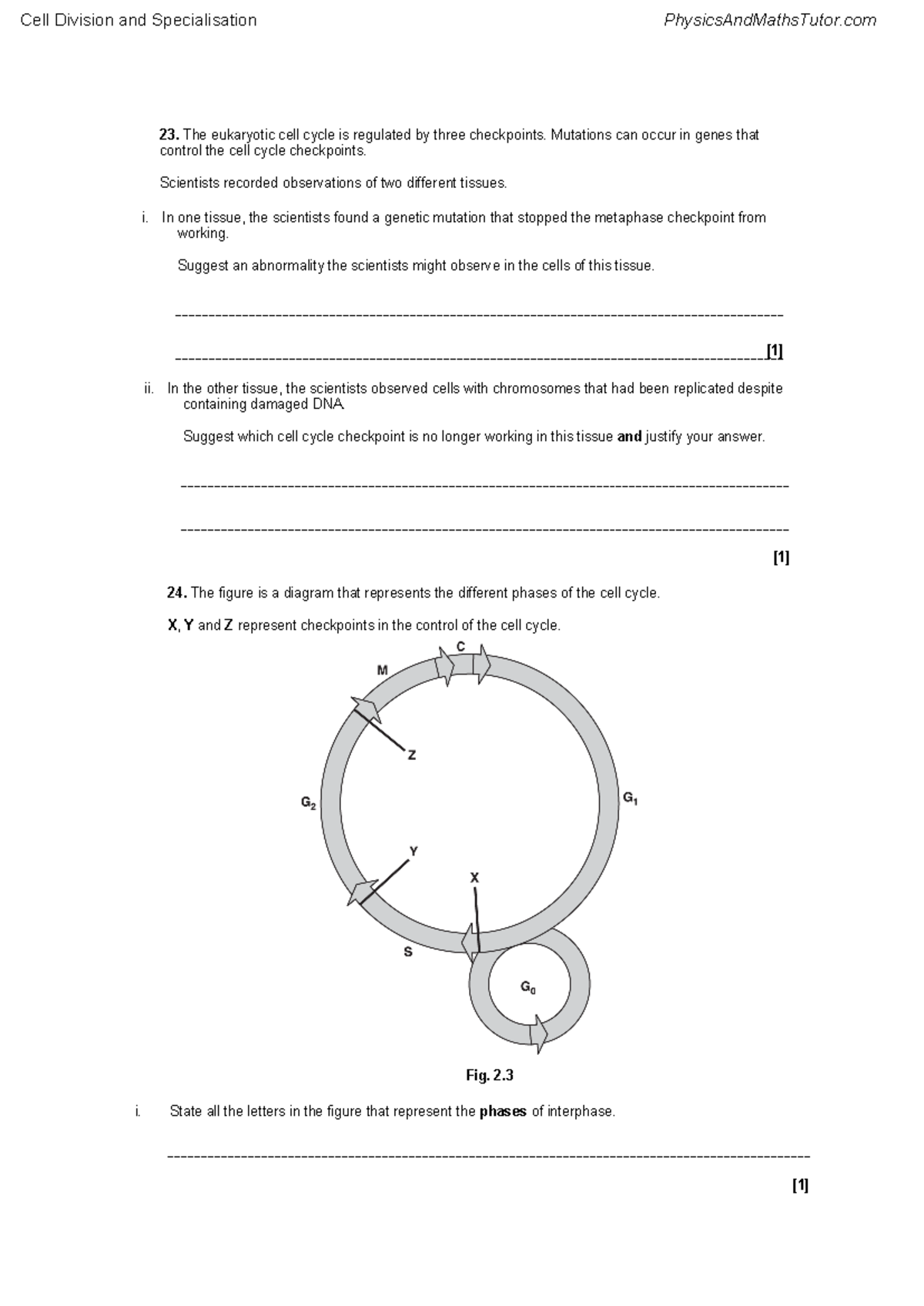 PhysicsAndMathsTutor.com Cell Division and Specialisation QP ...