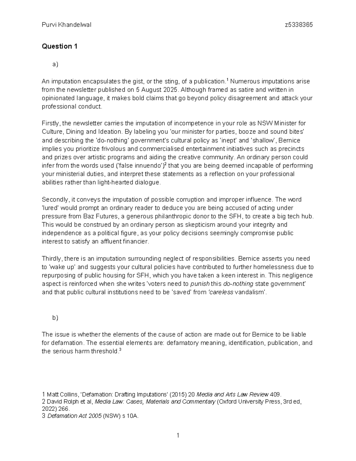 Media Law Take Home Exam: Defamation & Contempt Issues (LAWS1234) - Studocu
