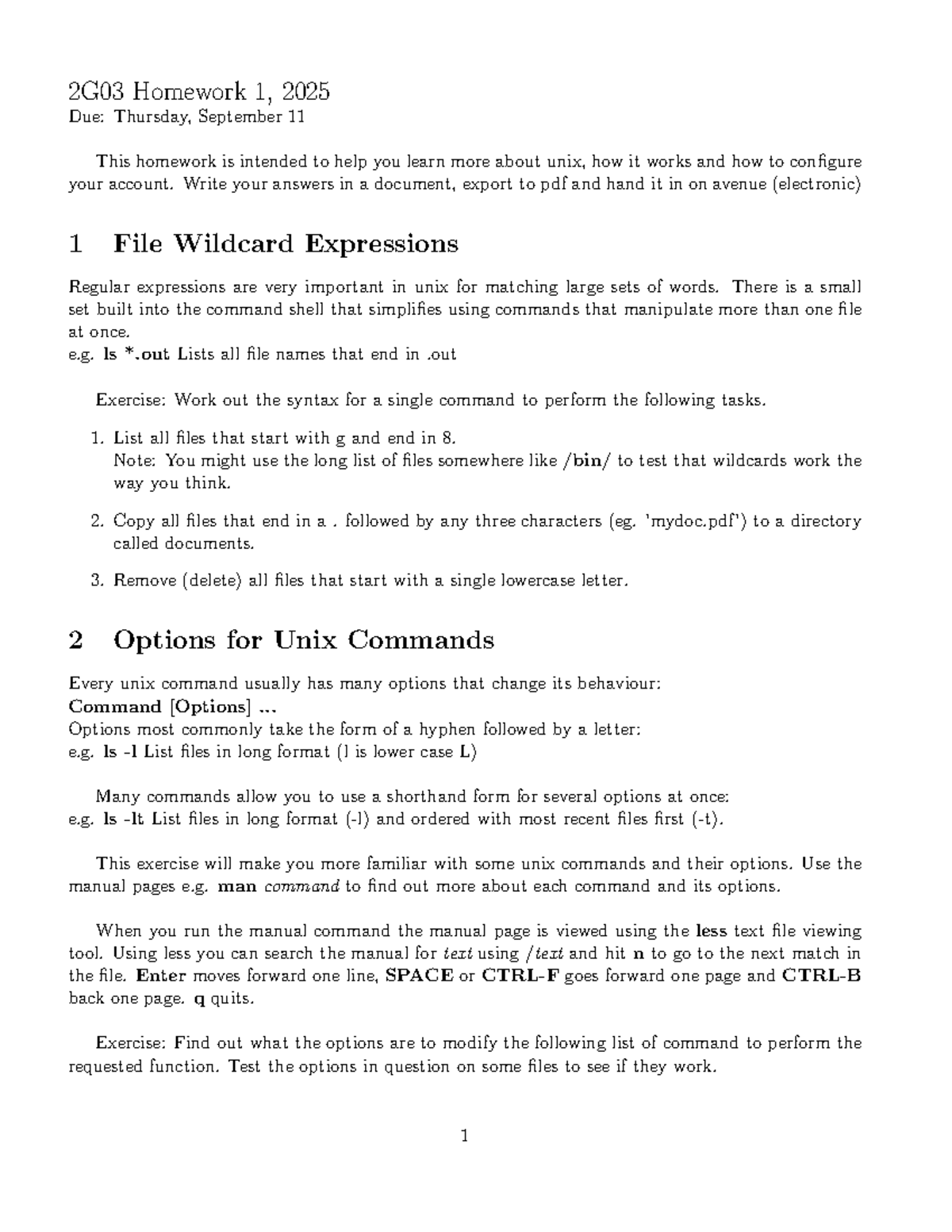 2G03 Homework 1: Unix Commands and Configuration Guide - Studocu