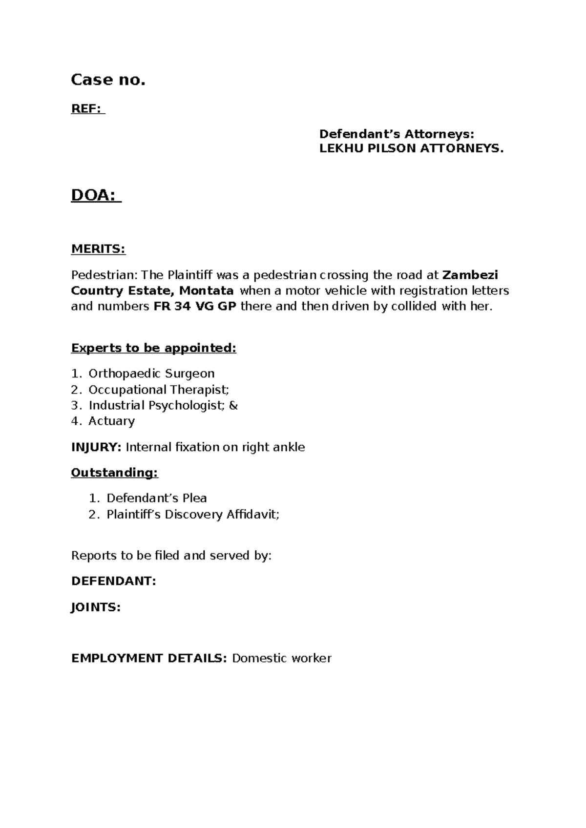 Summary on first judicial case management before court for hearing in ...