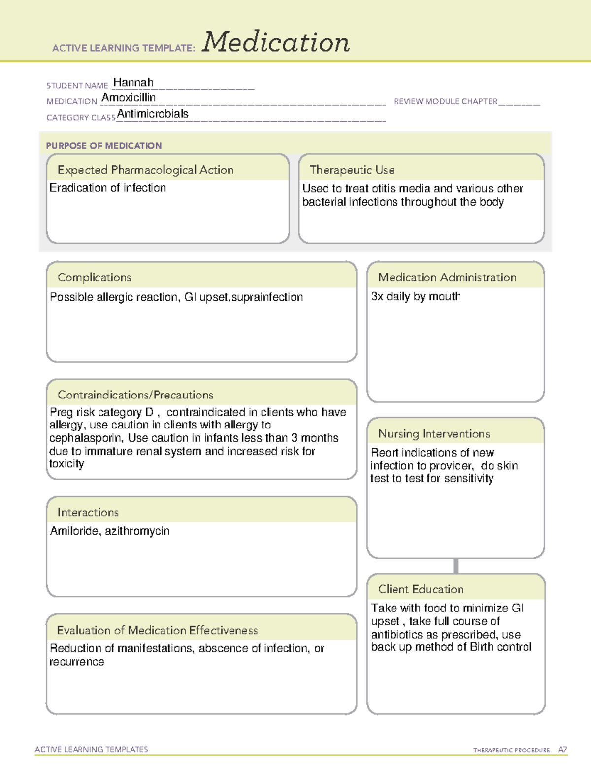 Amoxicillin - Drug template for ATI drug cards - ACTIVE LEARNING ...