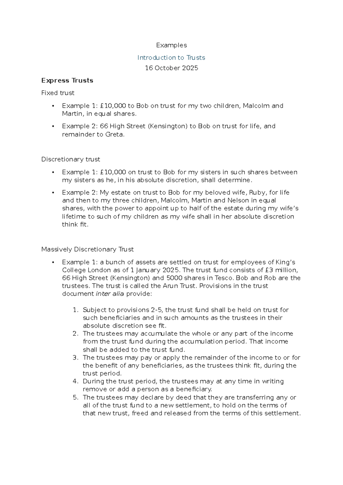 Examples of Trusts: Express, Discretionary & Massively Discretionary ...