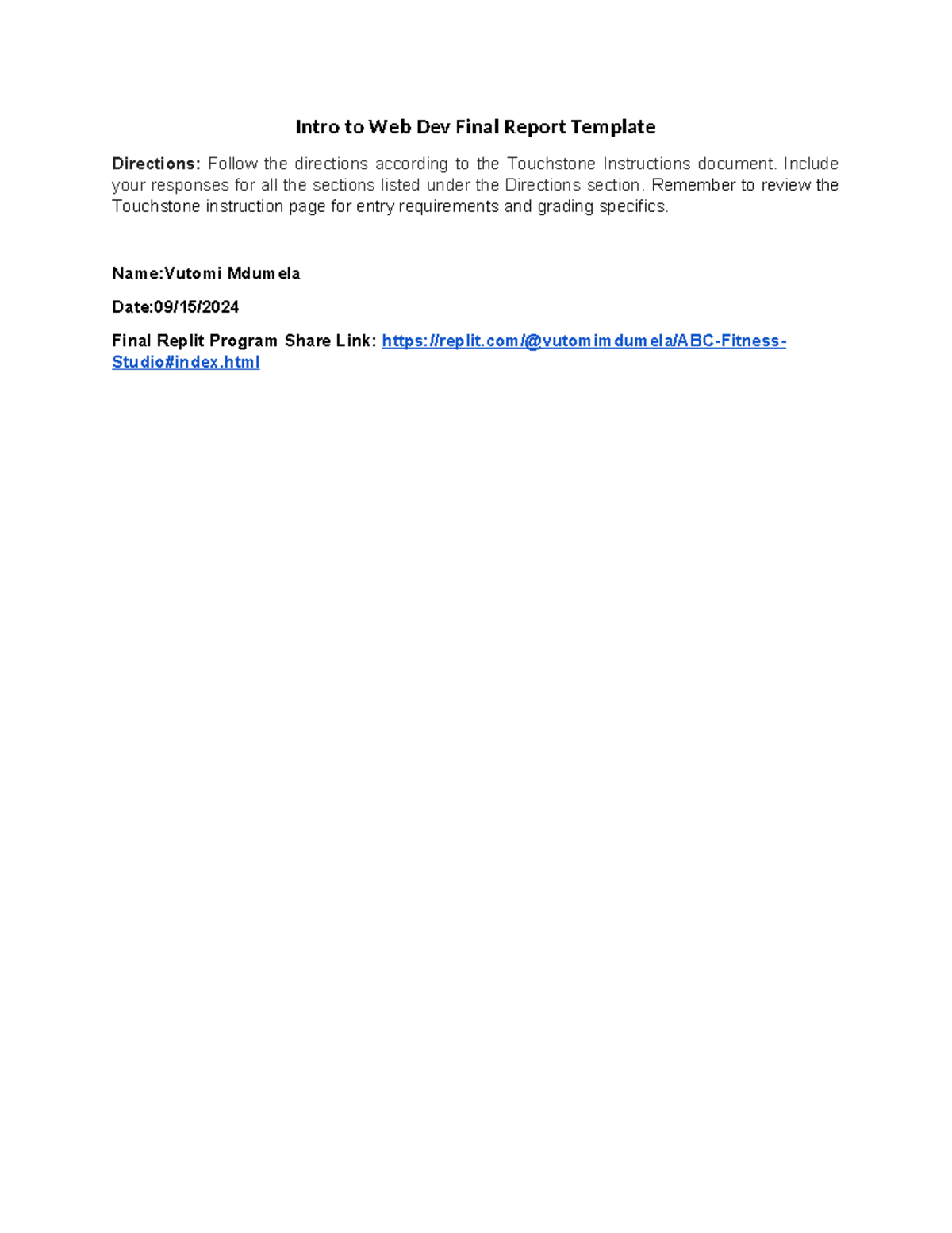 ABC-FS WEBDEV Final Report Template - Touchstone Submission - Studocu