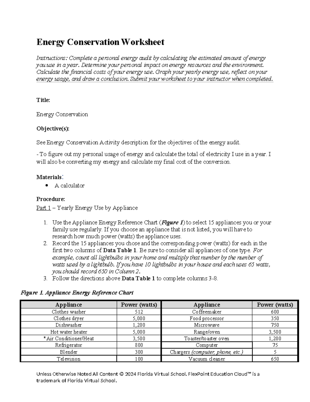 Energy Conservation Worksheet: Personal Energy Audit & Reflection - Studocu