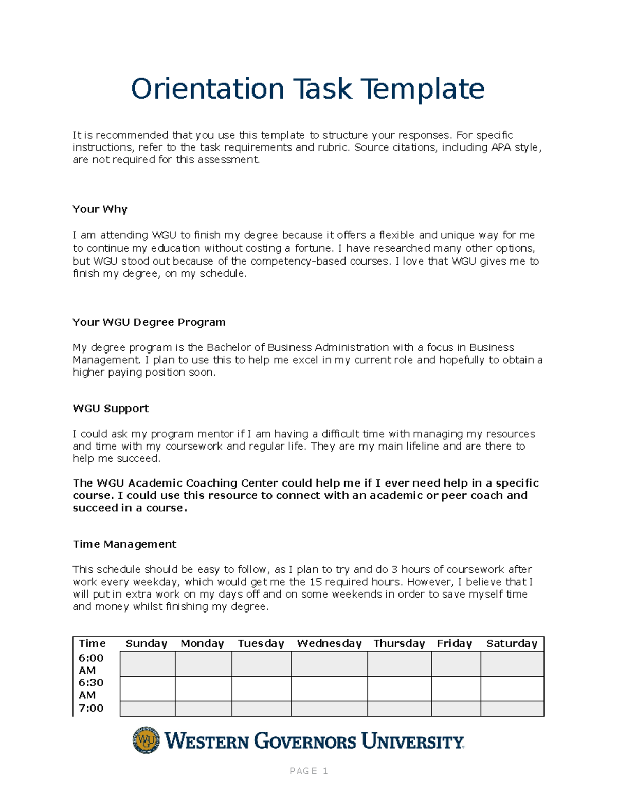 Objective Assessment - Orientation Task Template It is recommended that ...