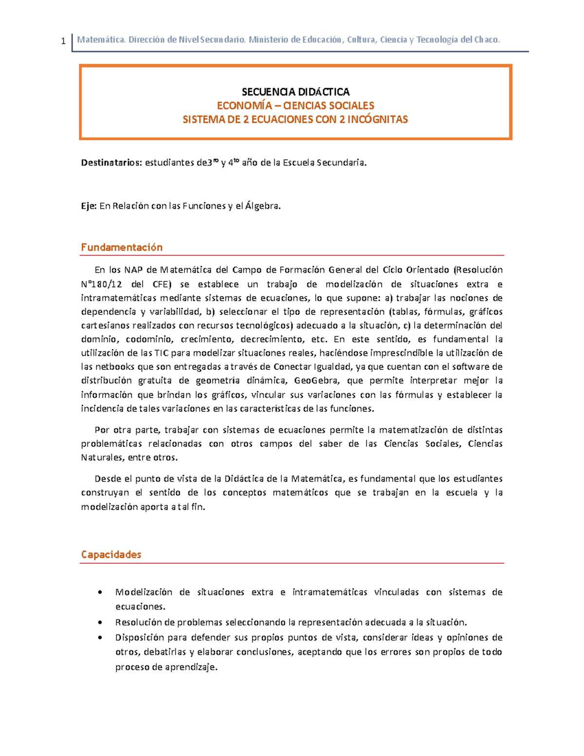 Secuencia Didáctica: Sistemas de 2 Ecuaciones con 2 Incógnitas ...