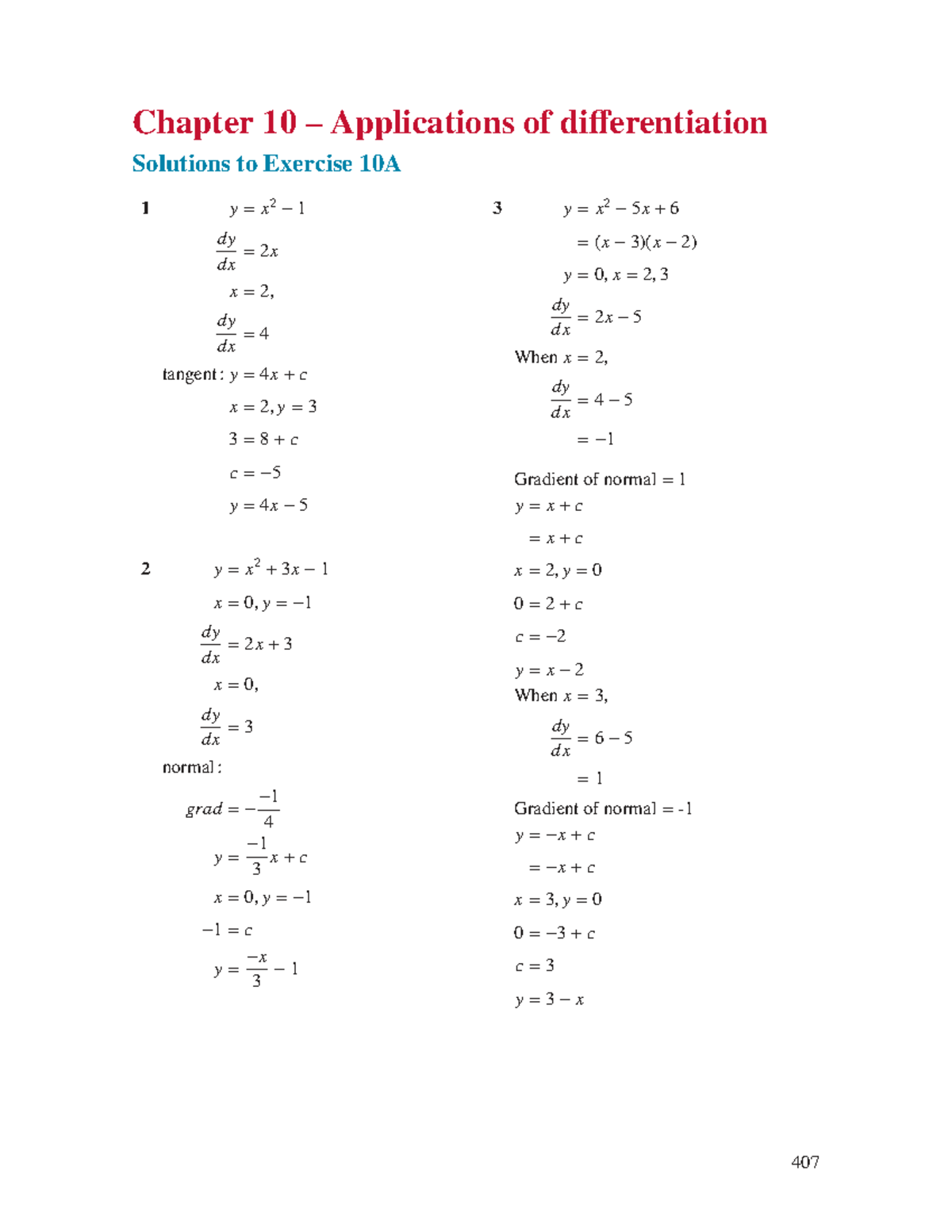 Chapter 10 - Applications of Differentiation: Solutions to Exercises - Studocu