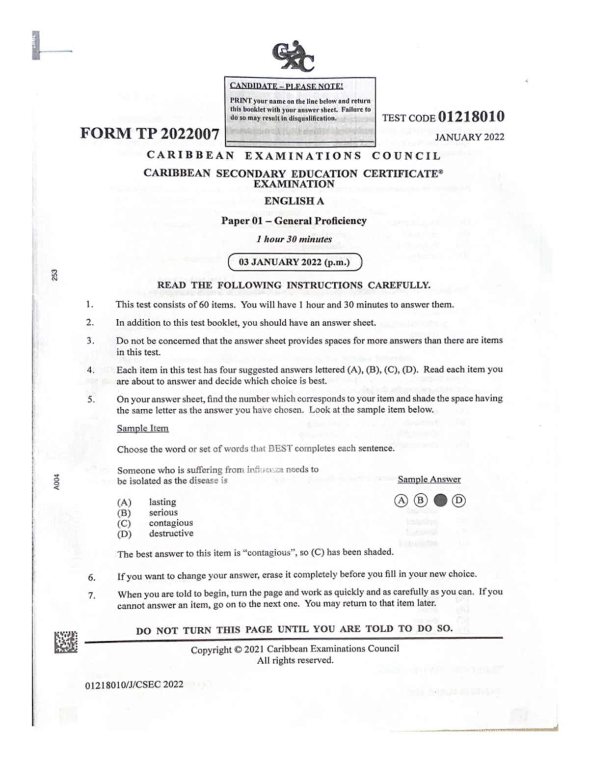 620500650 CSEC English A 2023 P2 Exam Paper with Instructions and ...