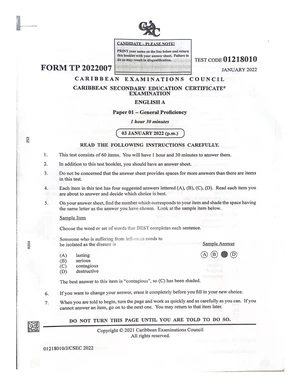 620500650 CSEC English A 2023 P2 Exam Paper with Instructions and ...