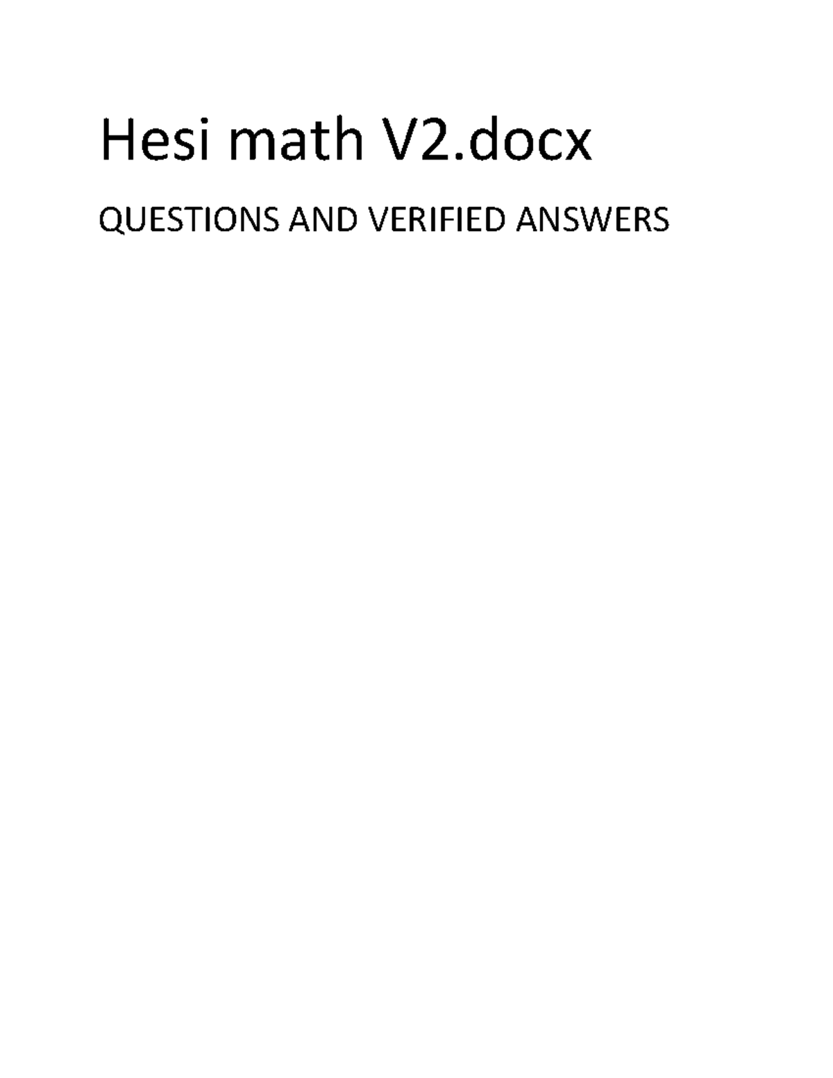 HESI Math V2: Comprehensive Q&A for Nursing Practice Tests - Studocu