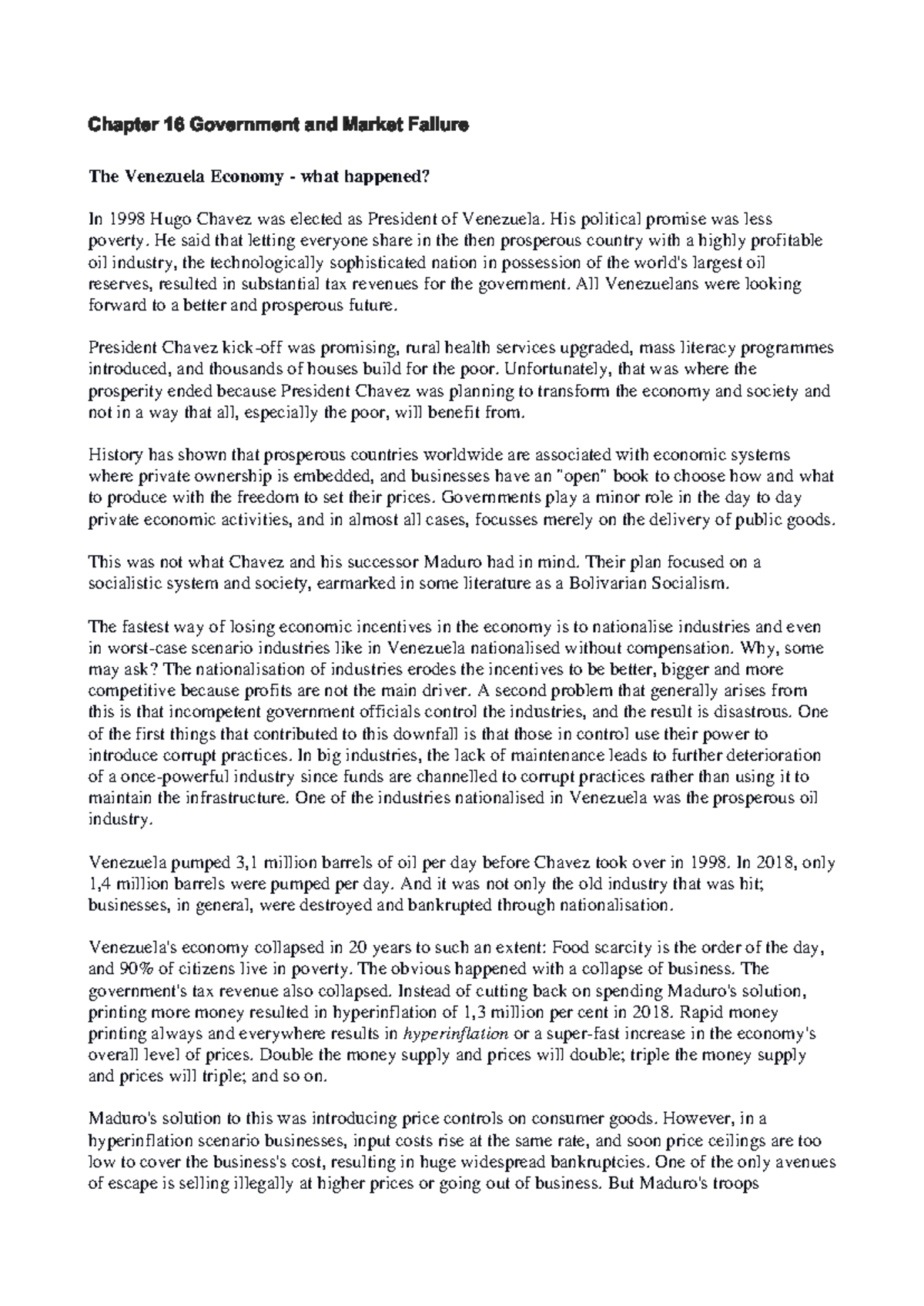 Chapter 16 Case Study: The Economic Collapse of Venezuela - Studocu