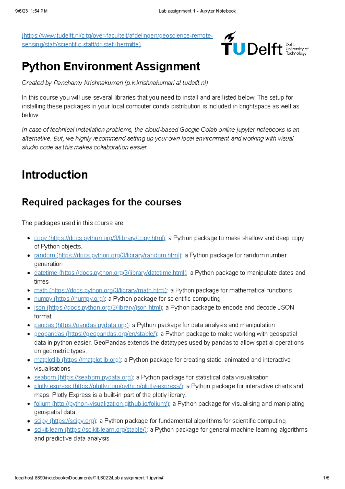 Lab Assignment 1: Setting Up Python Environment (TIL6022) - Studeersnel