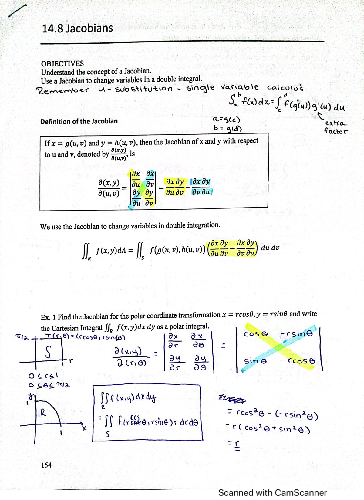 Calculus 3 148 Notes 14 Jacobians Objectives Understand The Concept Of A Jacobian Use A