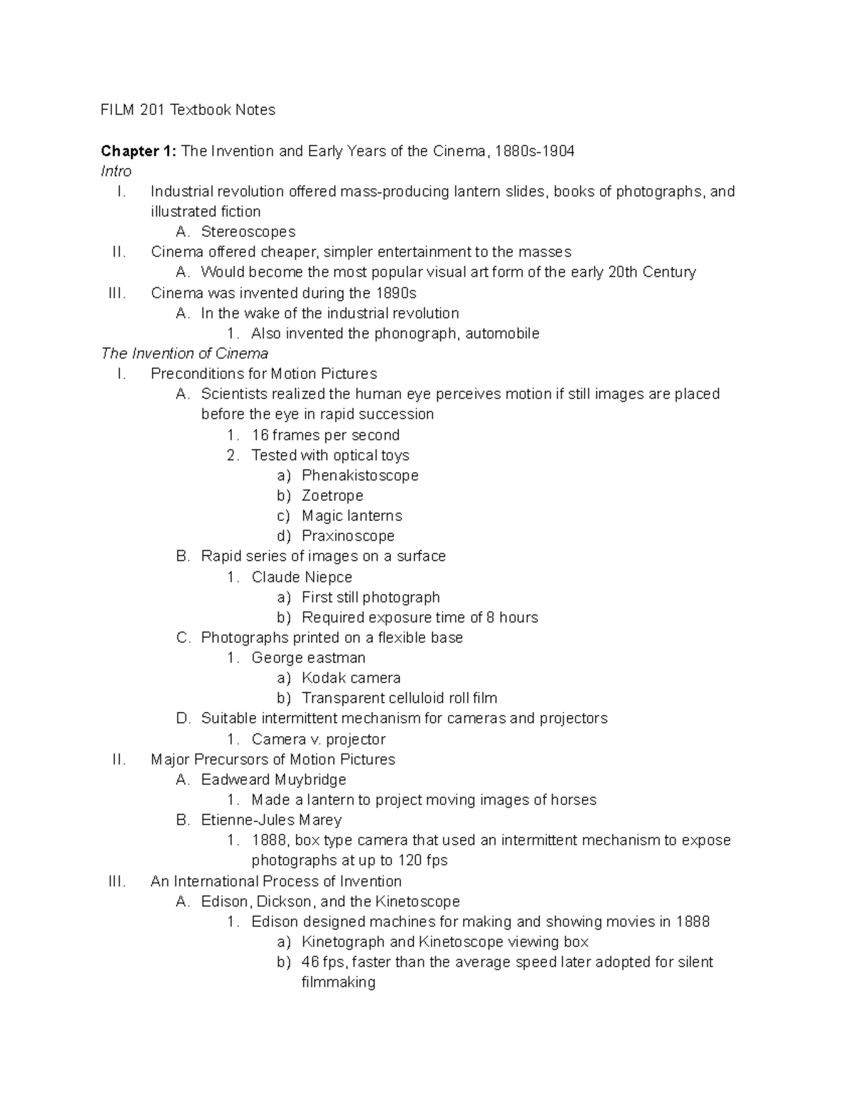 FILM 201 Textbook Notes: The Birth of Cinema and Its Early Evolution ...