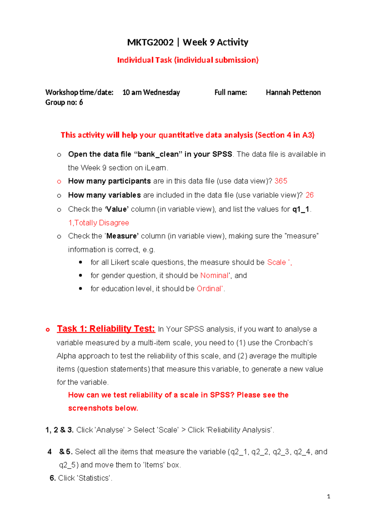 MKTG2002 Week 9 Activity: SPSS Data Analysis Tasks - Studocu