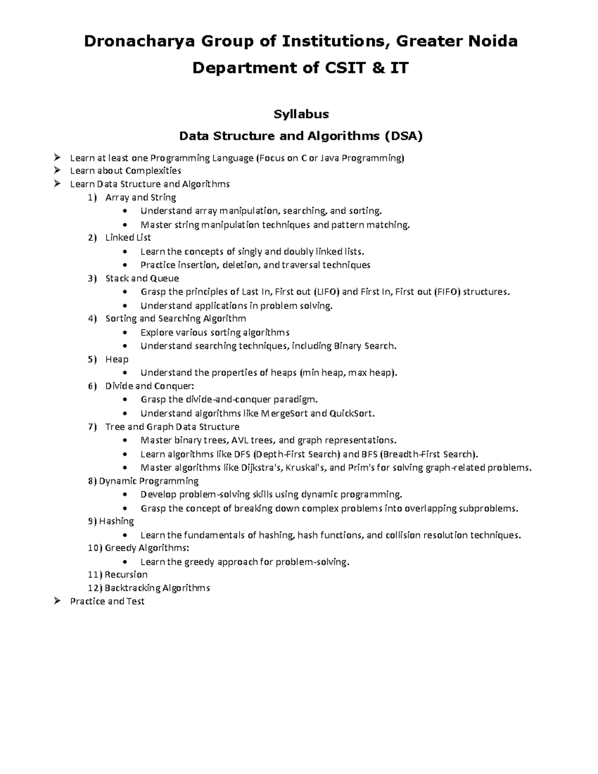 DSA Syllabus - Data Structures & Algorithms (CSIT) - Studocu