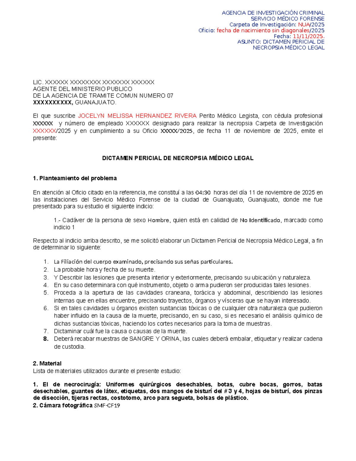 Dictamen Pericial de Necropsia Médico Legal - AIC SMF 2025 - Studocu