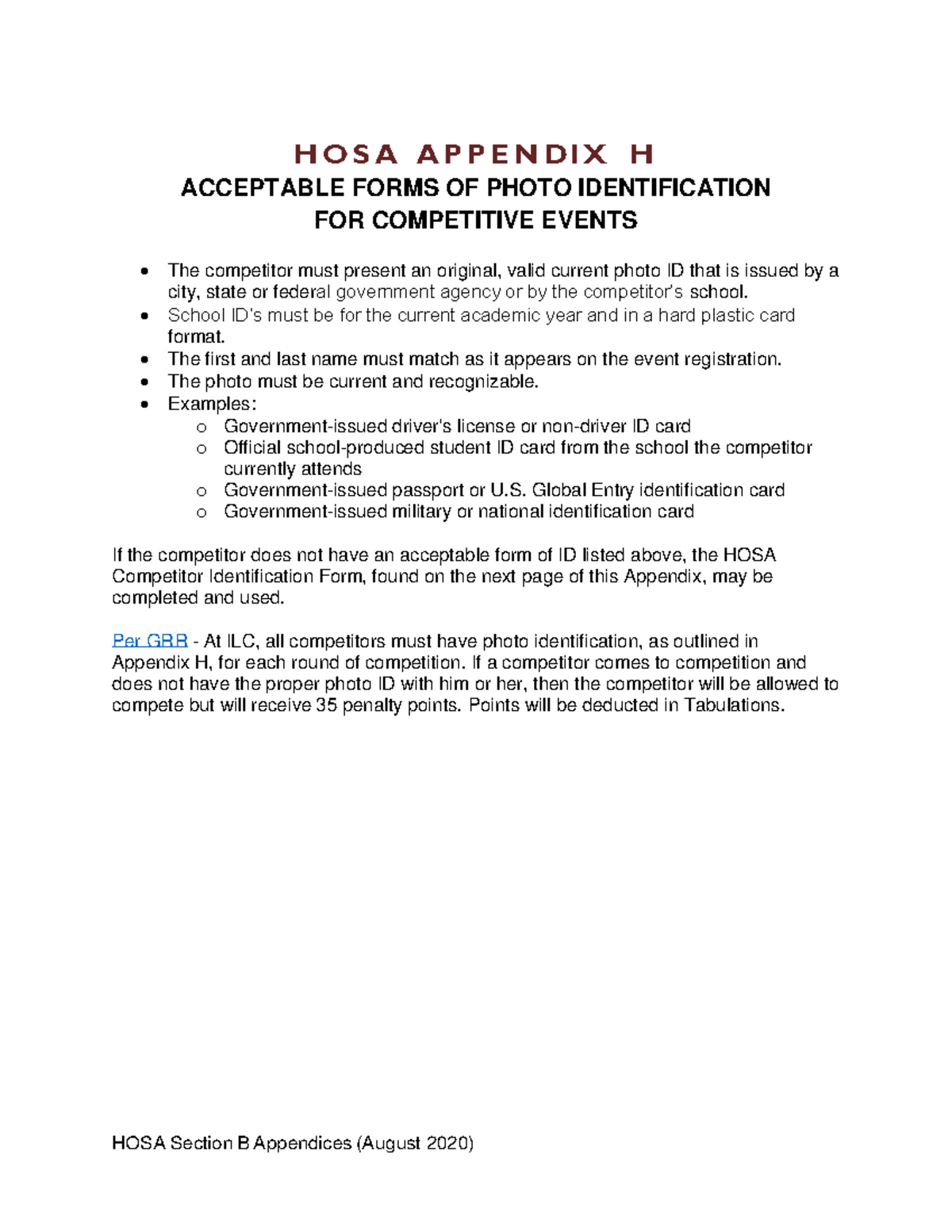 HOSA Appendix H: Acceptable Photo IDs for Competitions (2020) - Studocu