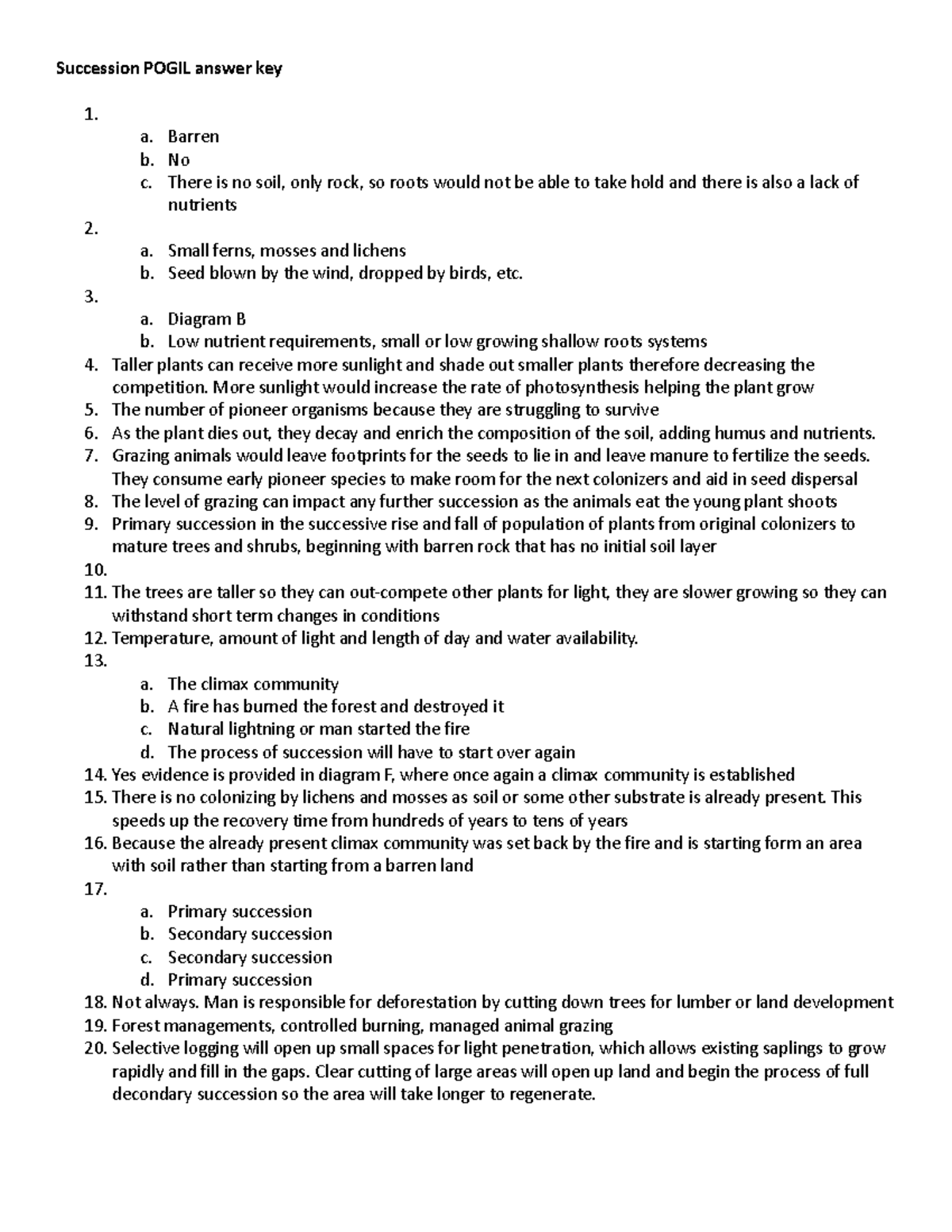 POGIL Answer Key for Succession Studies: Key Concepts & Insights - Studocu