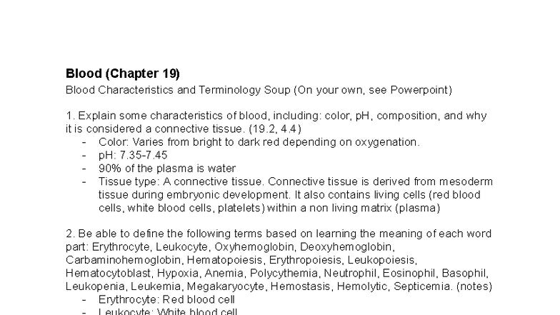 A&P 2 Blood Overview: Hemostasis, Hematopoiesis, & Blood Functions (Ch ...