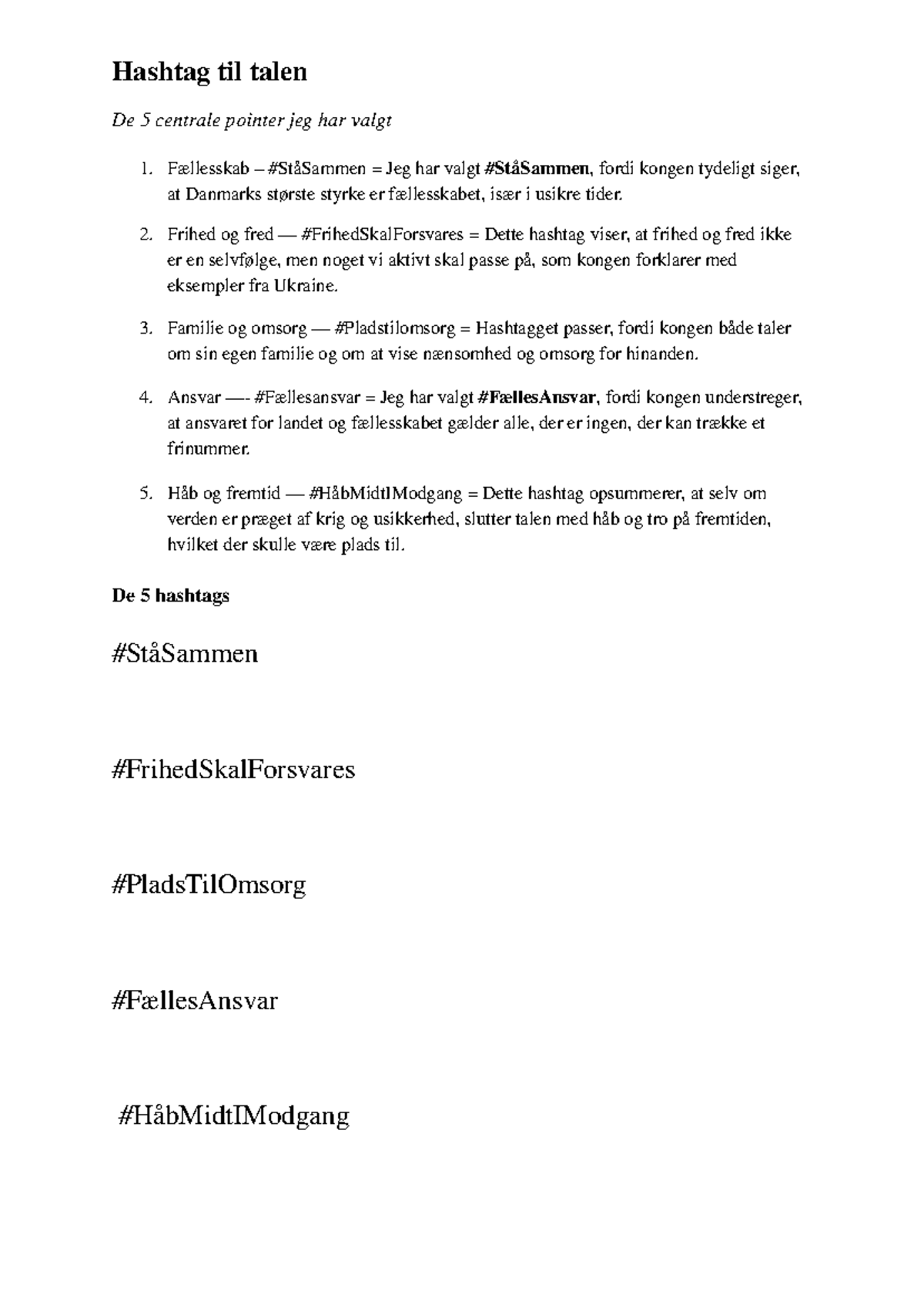 Hashtag#Nytårstale: 5 Centrale Pointer fra Kongens Tale - Studocu