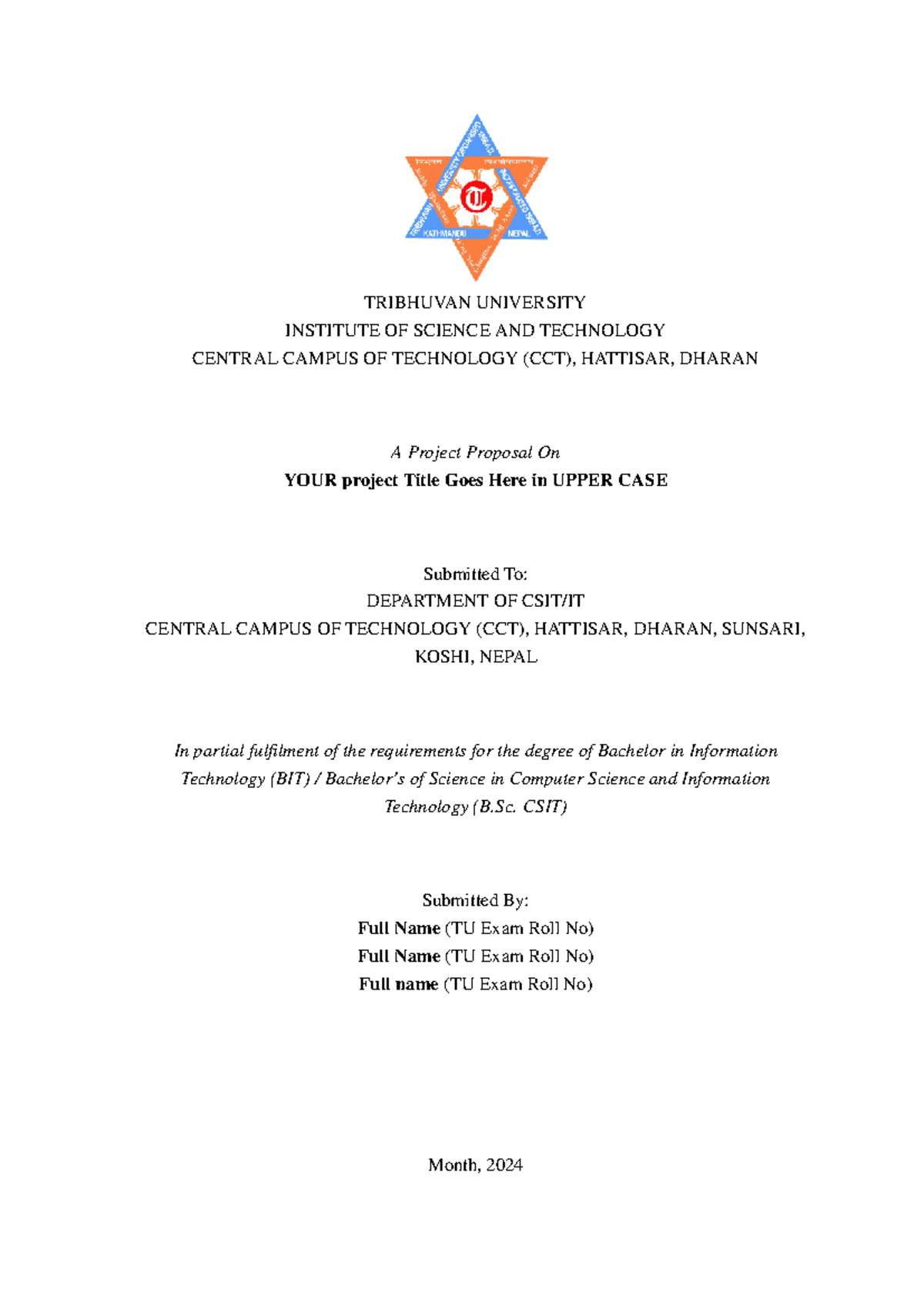 Project Proposal Format for B.Sc. CSIT/BIT at TU IOST - Studocu