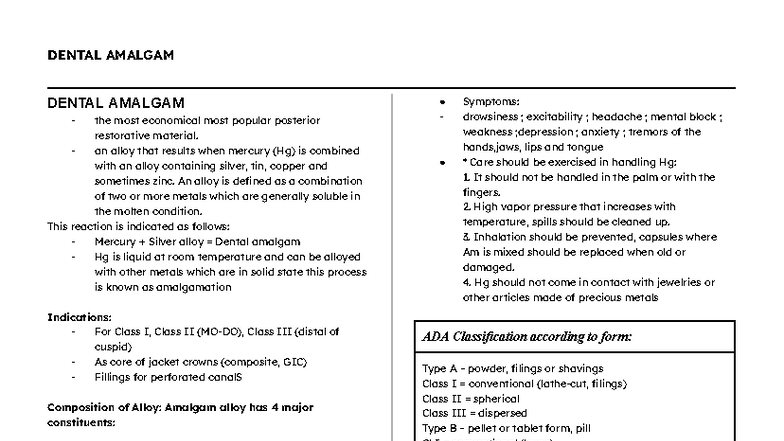 Dental Amalgam: Properties, Composition, and Manipulation - dentmat ...