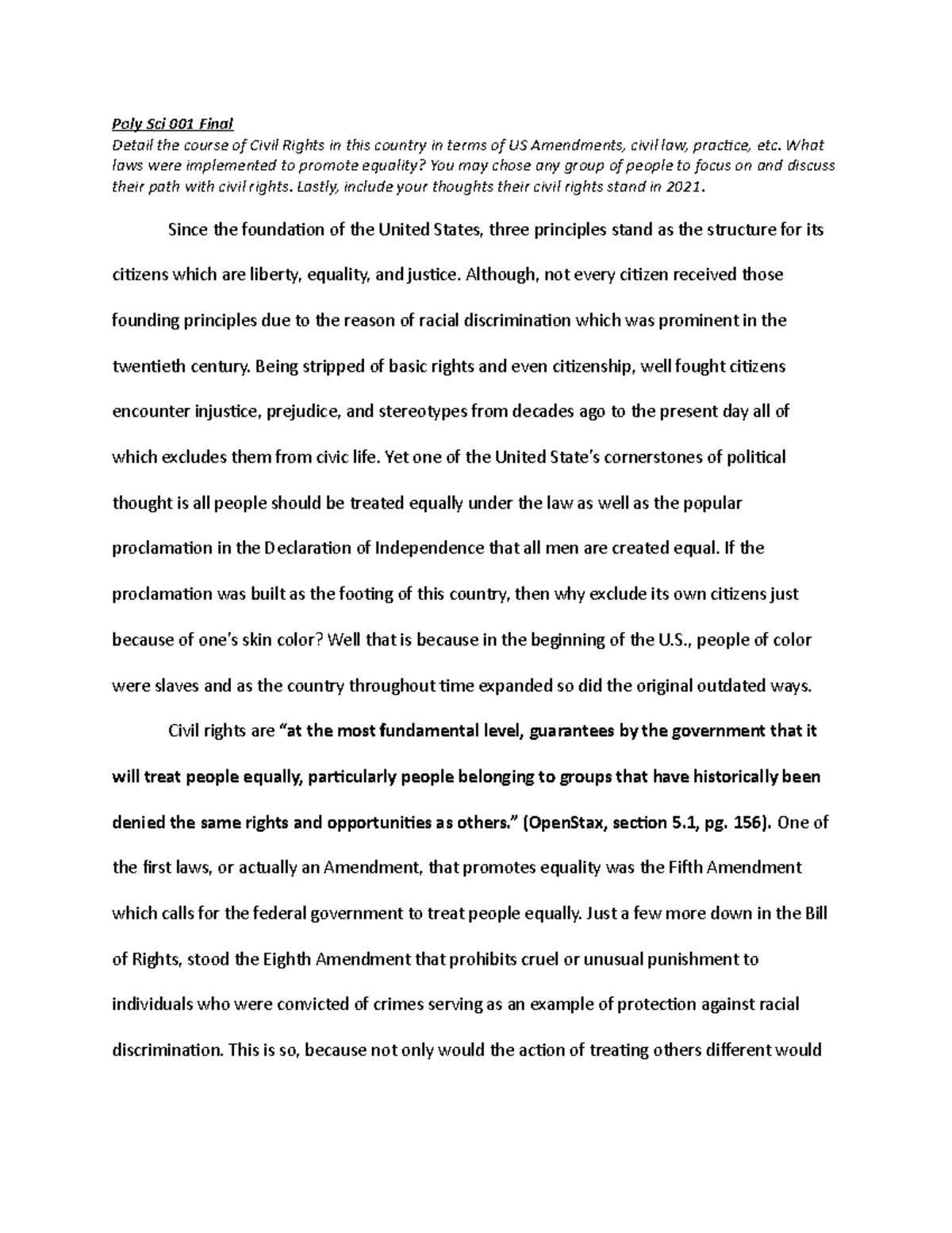 Poly Sci 001 Final Essay: The Evolution of Civil Rights in America ...
