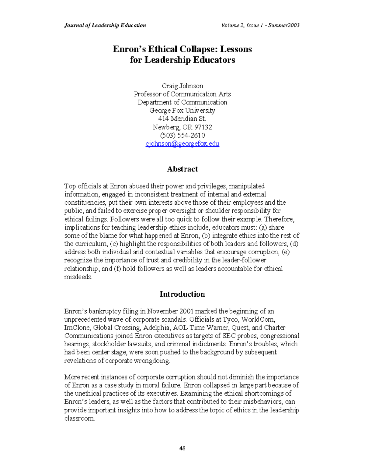 Enron- Ethical - Case study - Enron’s Ethical Collapse: Lessons for ...