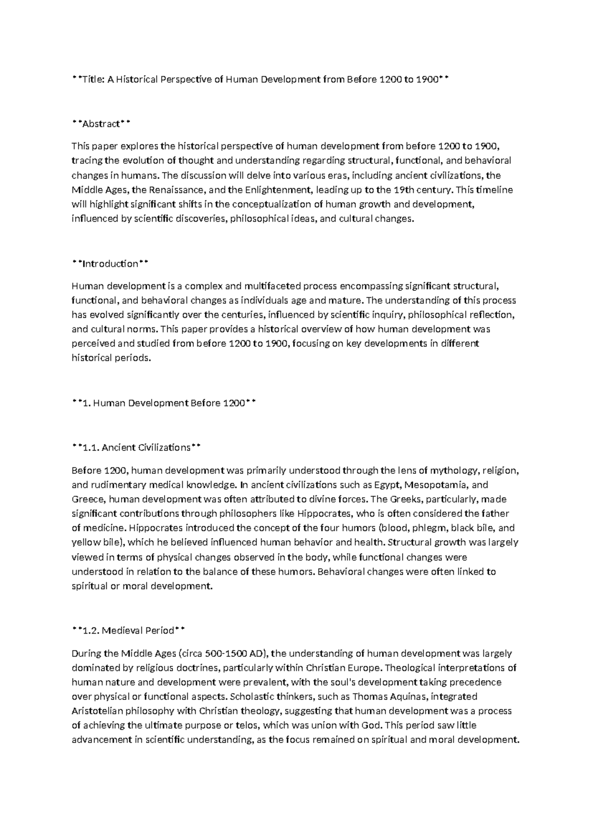 Historical Perspectives on Human Growth & Development (1200-1900) - Studocu