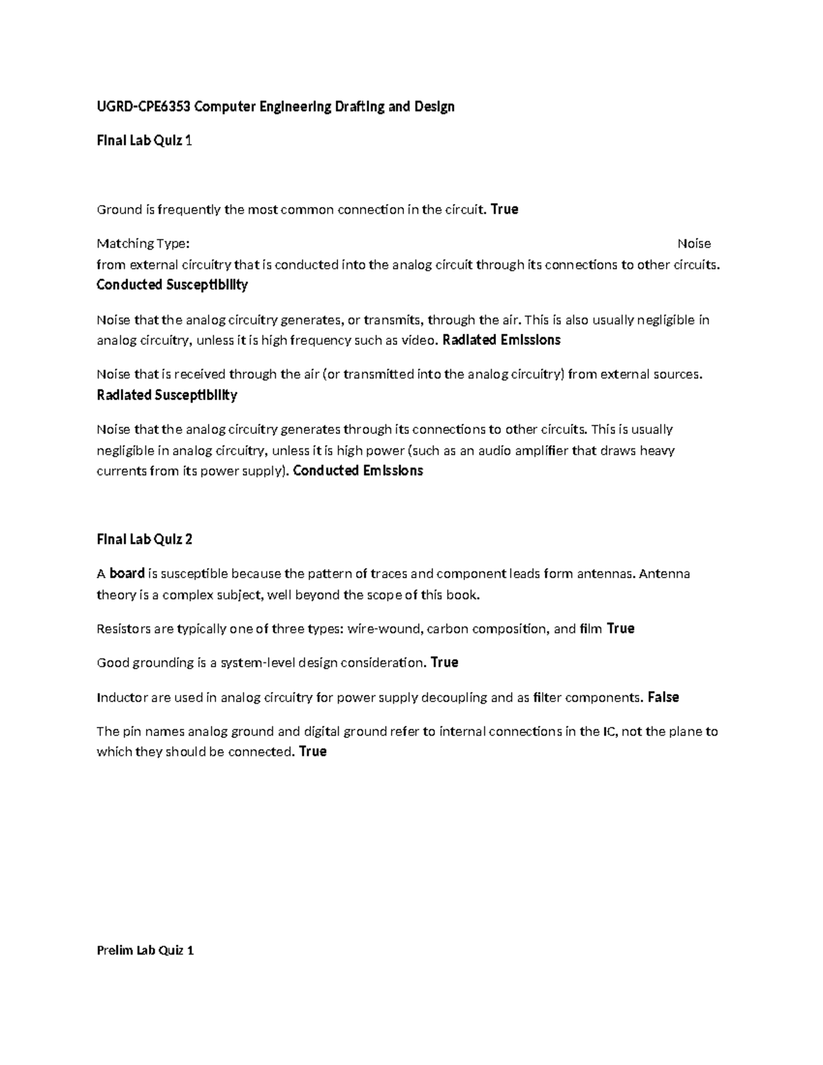 Computer Engineering Drafting and Design Final - True Matching Type: Noise from external ...