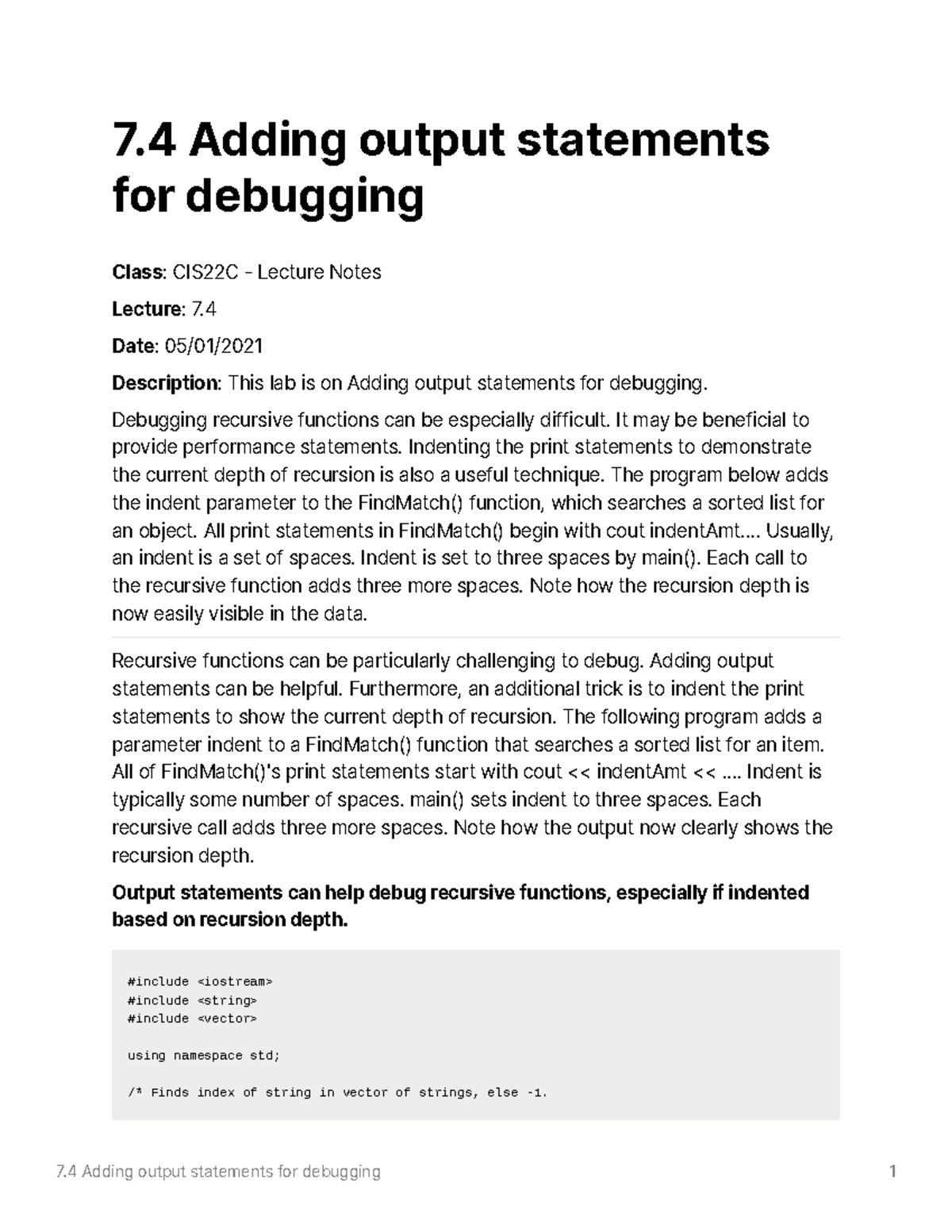 7.4 Adding output statements for debugging - 7 Adding output statements ...