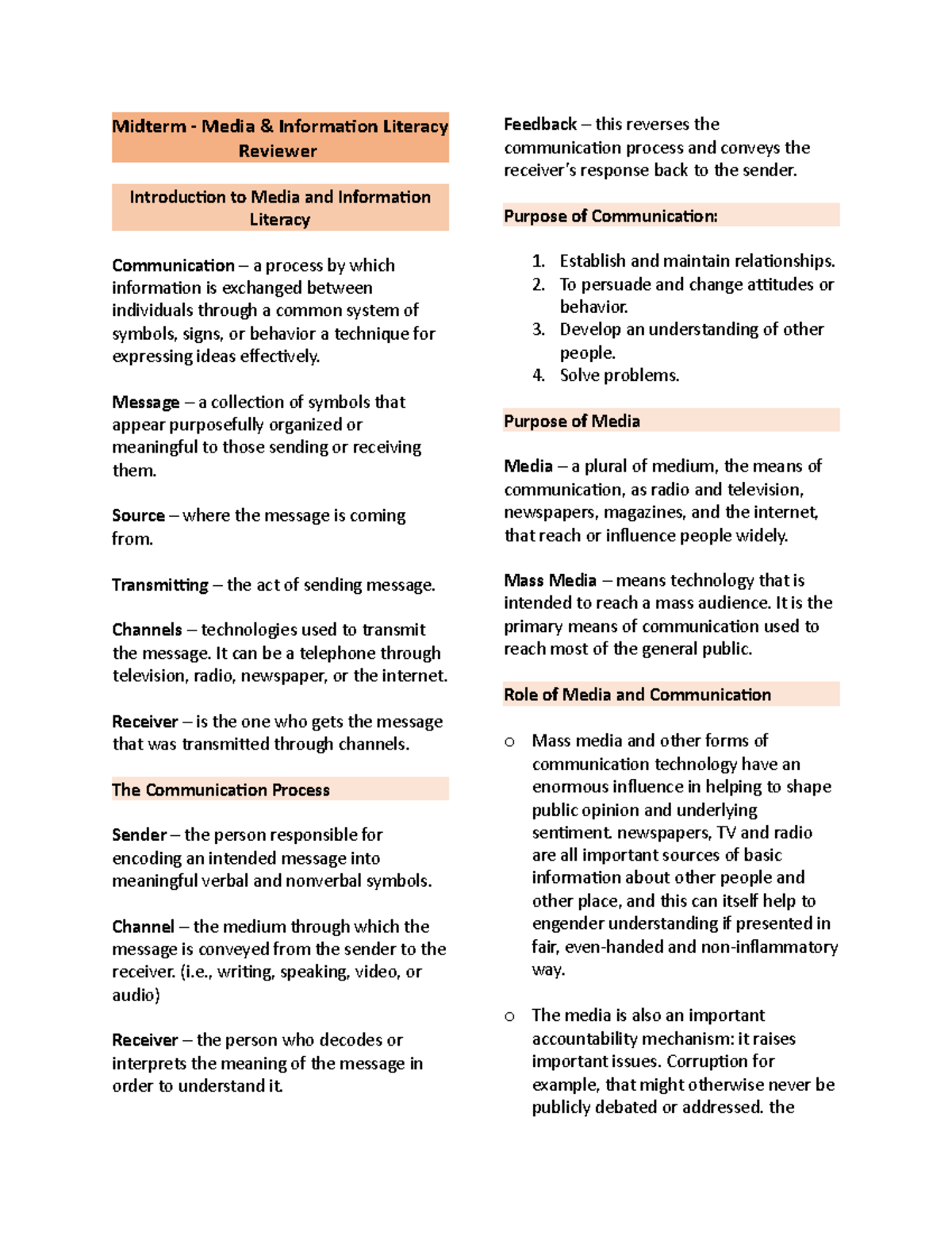 Midterm - Media & Information Literacy Reviewer - Midterm - Media ...