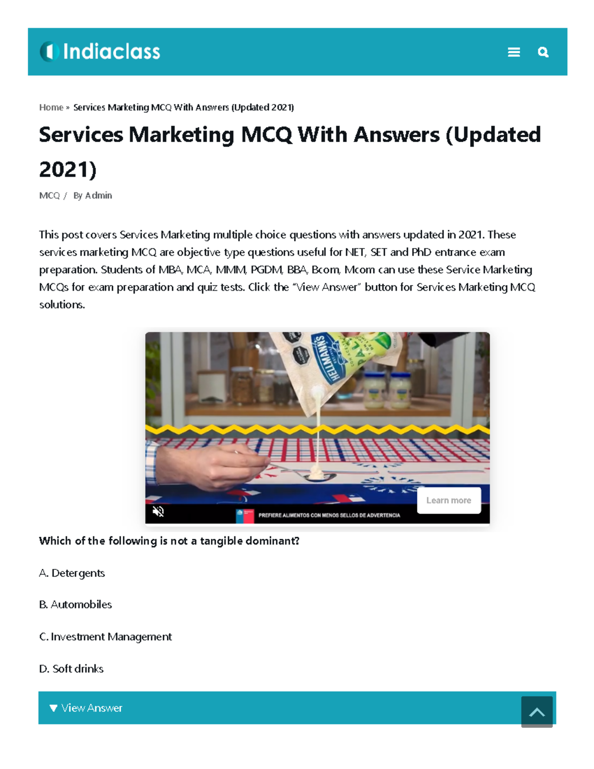 Services Marketing MCQs with Answers - NET, SET, PhD Prep (2021) - Studocu