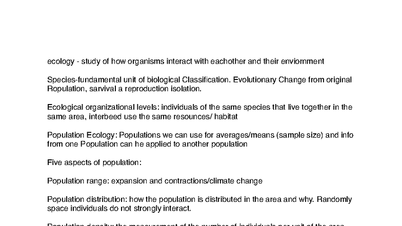Biology 101: Ecology and Organism Interactions Study Notes - Studocu