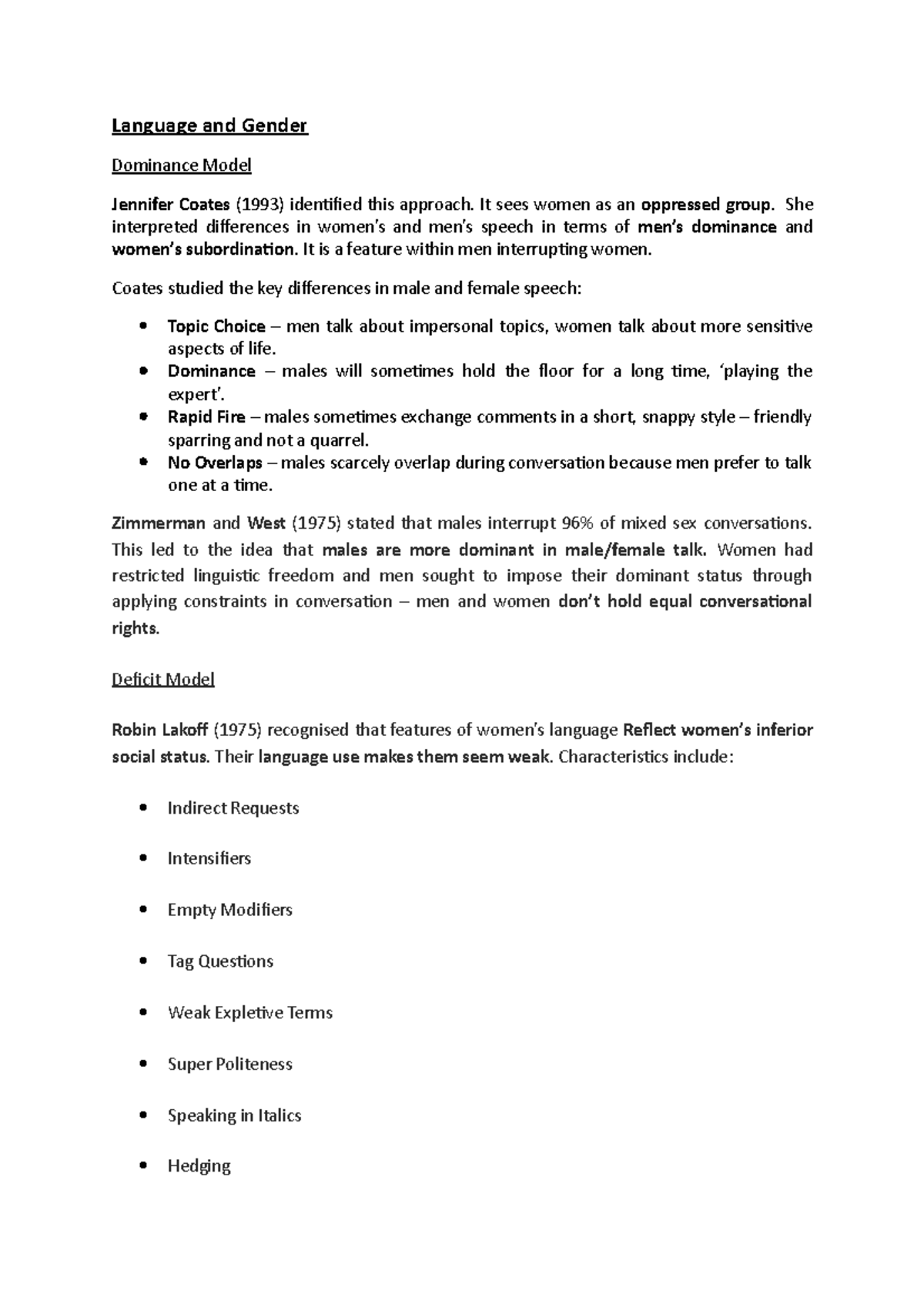 Language and Gender: Dominance, Deficit, and Difference Models Study ...