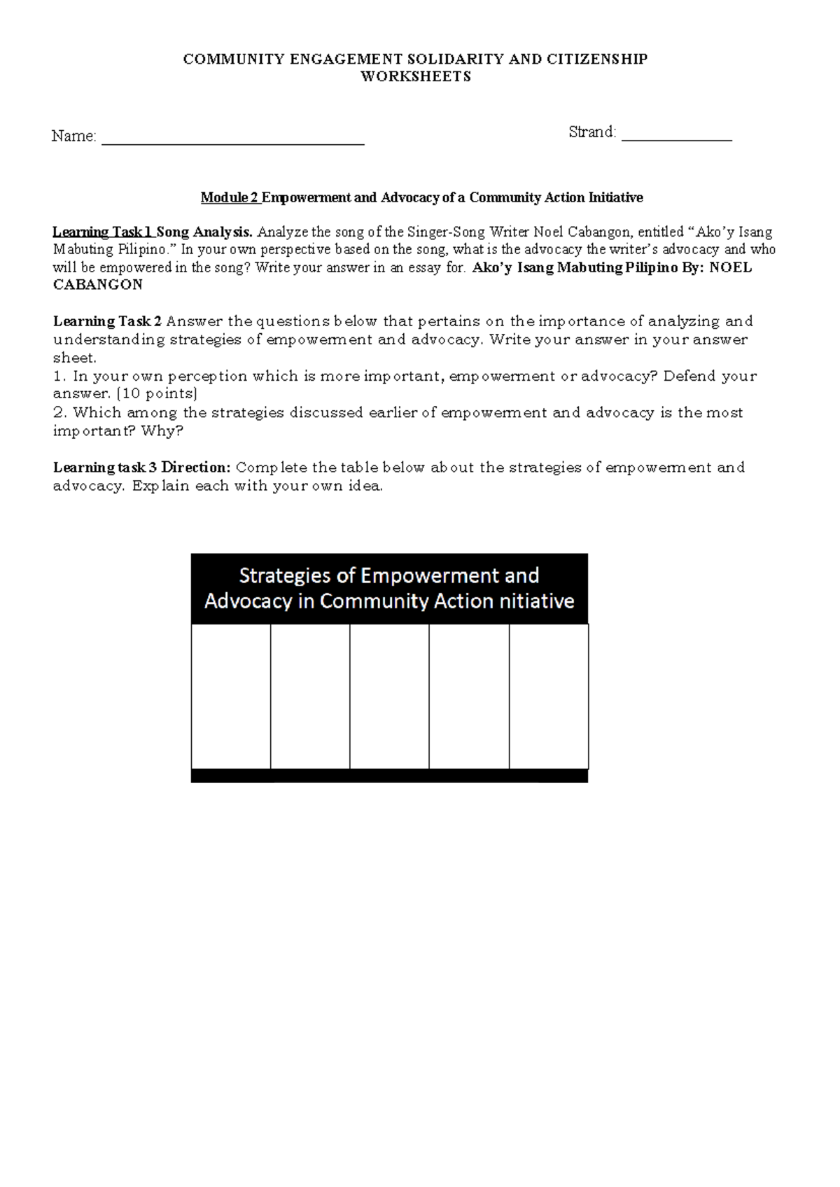 CESC Asynch 2 - Community Engagement - COMMUNITY ENGAGEMENT SOLIDARITY ...