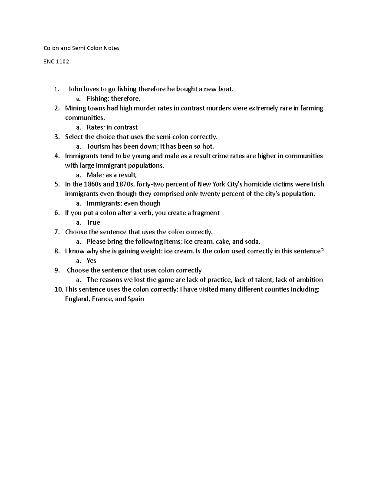 Colon and Semicolon Notes 2 - Colon and Semi Colon Notes ENC 1102 John ...