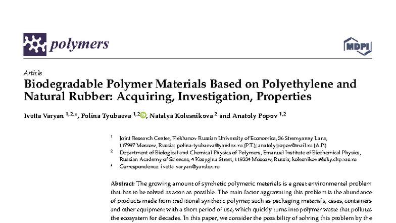 Biodegradable Polymer Composites: LDPE & Natural Rubber Study (POLYM ...