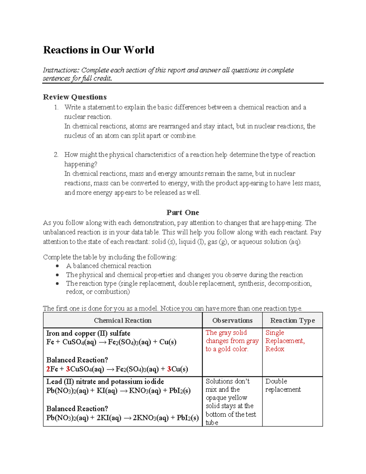 Chemistry 4.05 Assignment: Exploring Chemical & Nuclear Reactions - Studocu