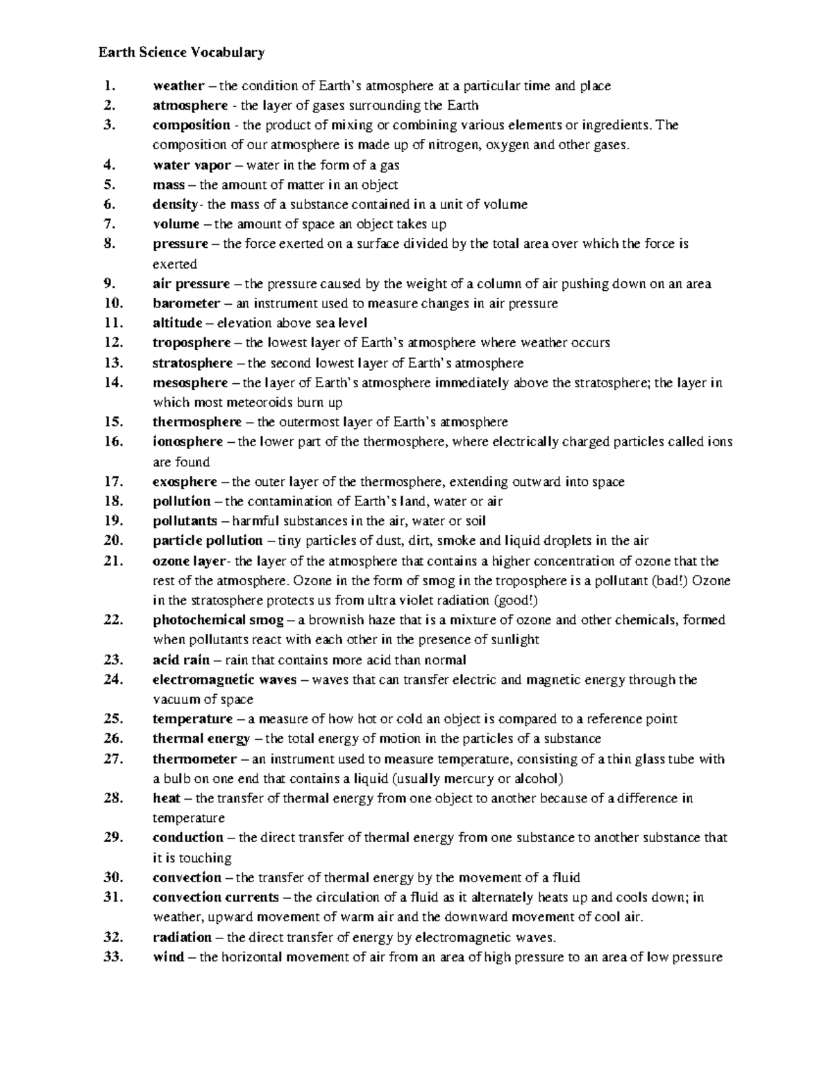 Earth Science Vocabulary: Key Terms and Concepts for Study - Studocu