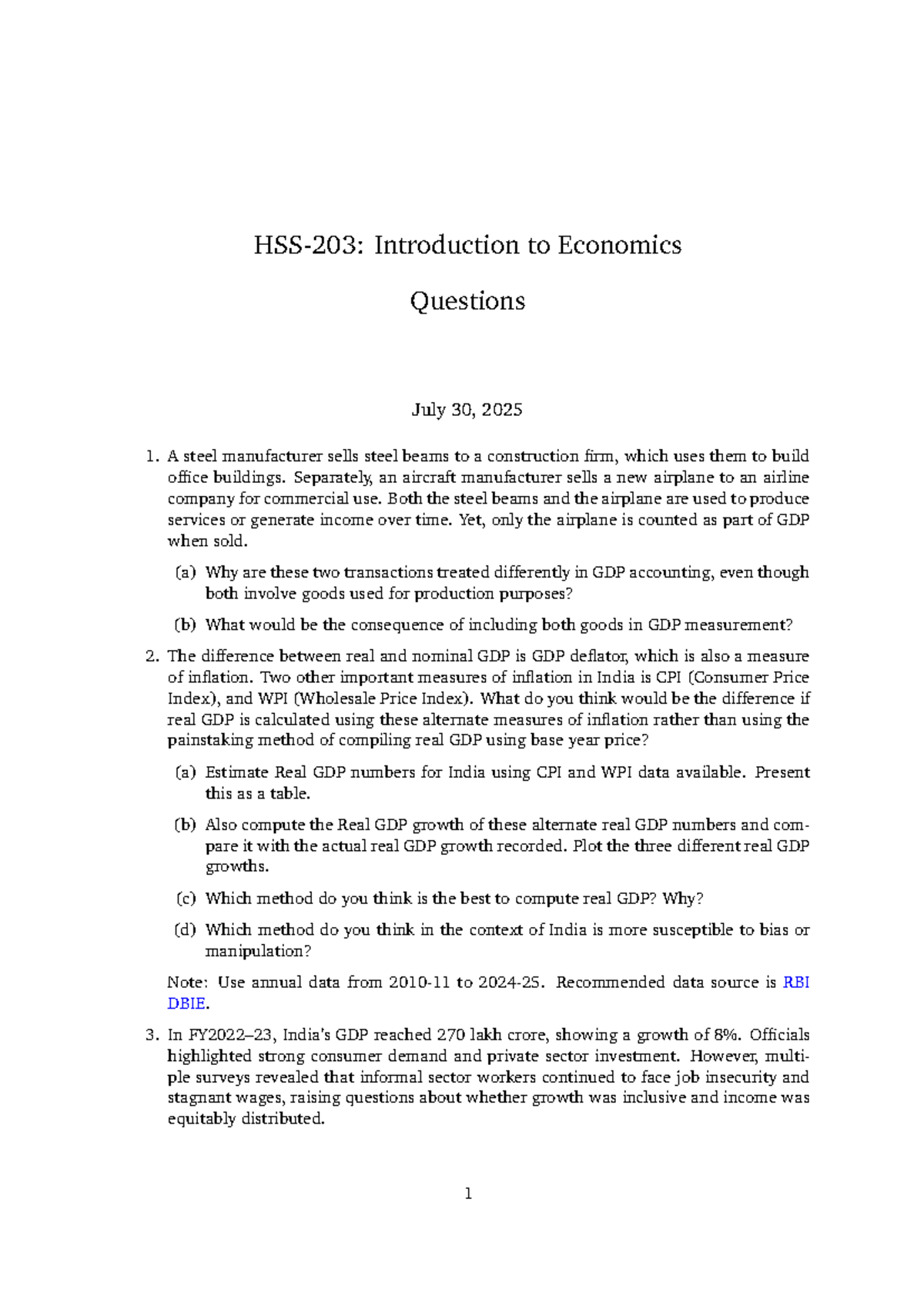 ECO 101: GDP Accounting & Inflation Measures - Tutorial Questions - Studocu