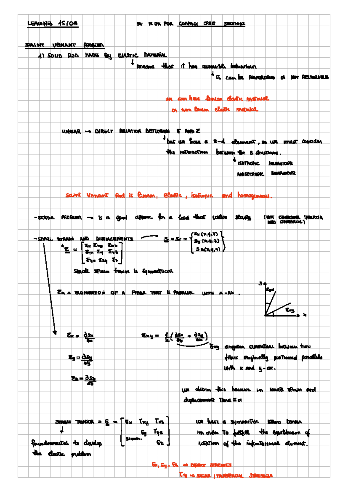 Lecture Notes on Saint Venant Problem and Elastic Materials - Studocu