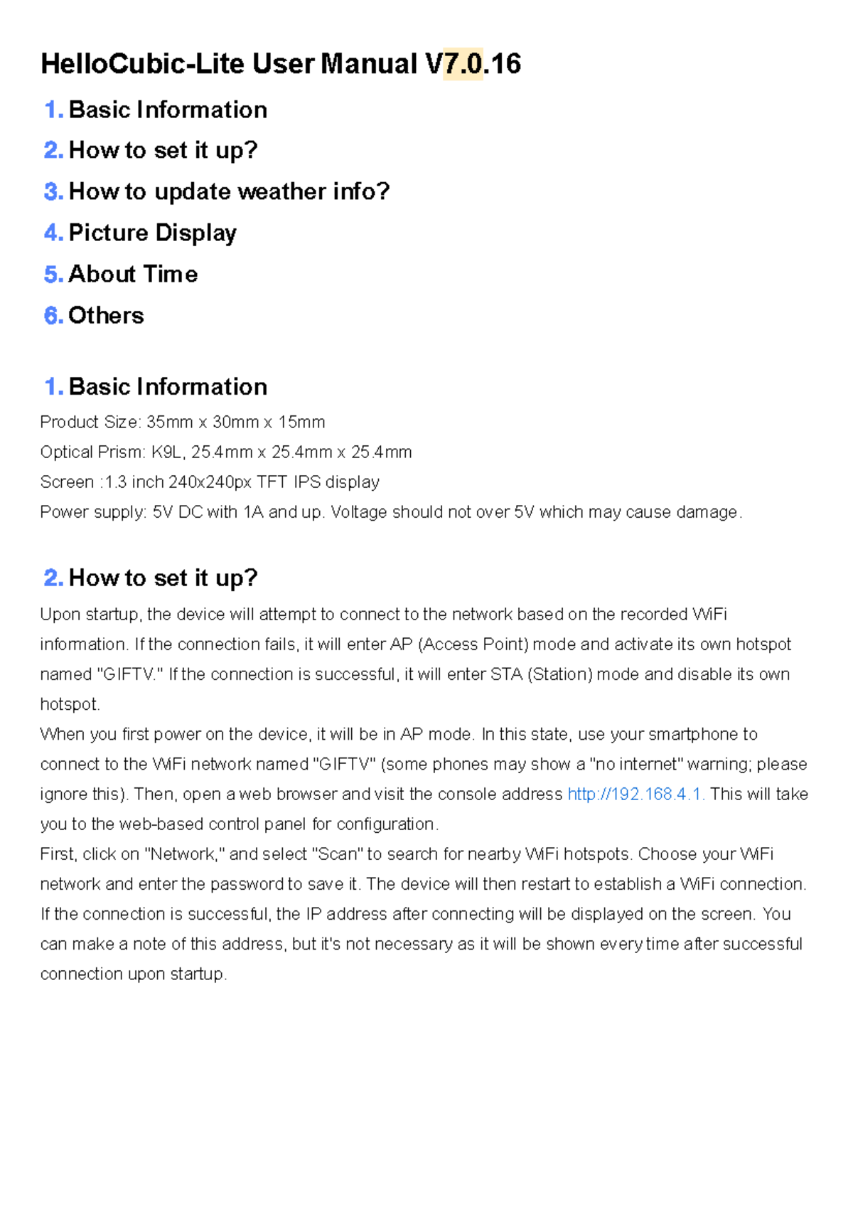 HelloCubic-Lite User Manual V7: Setup, Features, and Troubleshooting Guide - Studocu