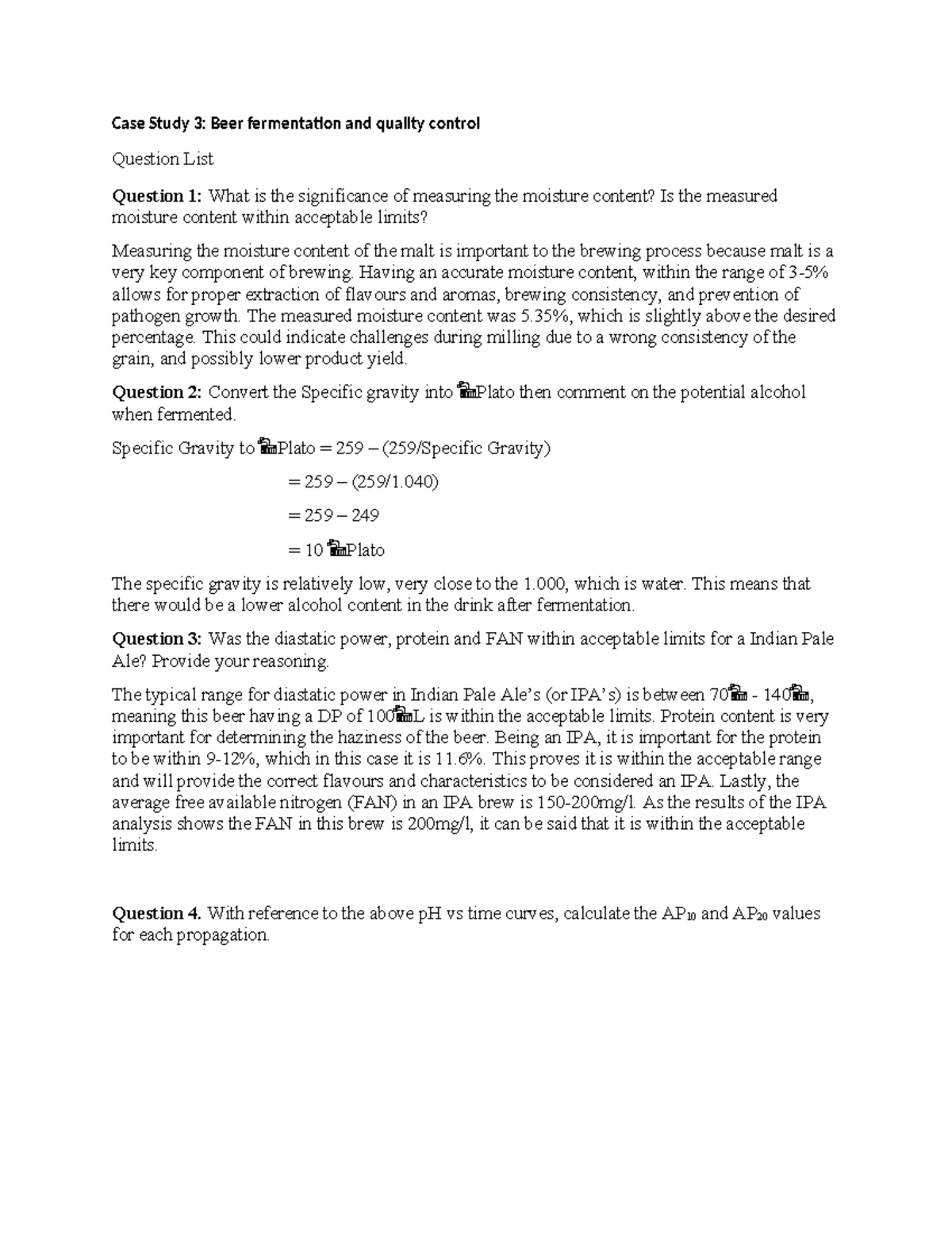 Brewing Case Study: Beer Fermentation & Quality Control Analysis - Studocu
