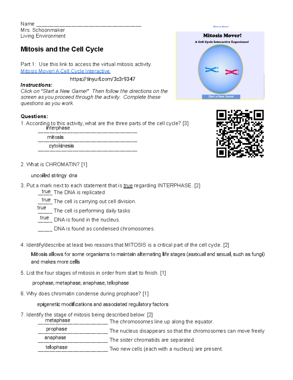 LE - Mitosis and Cell Cycle Interactive Activity Guide - Studocu
